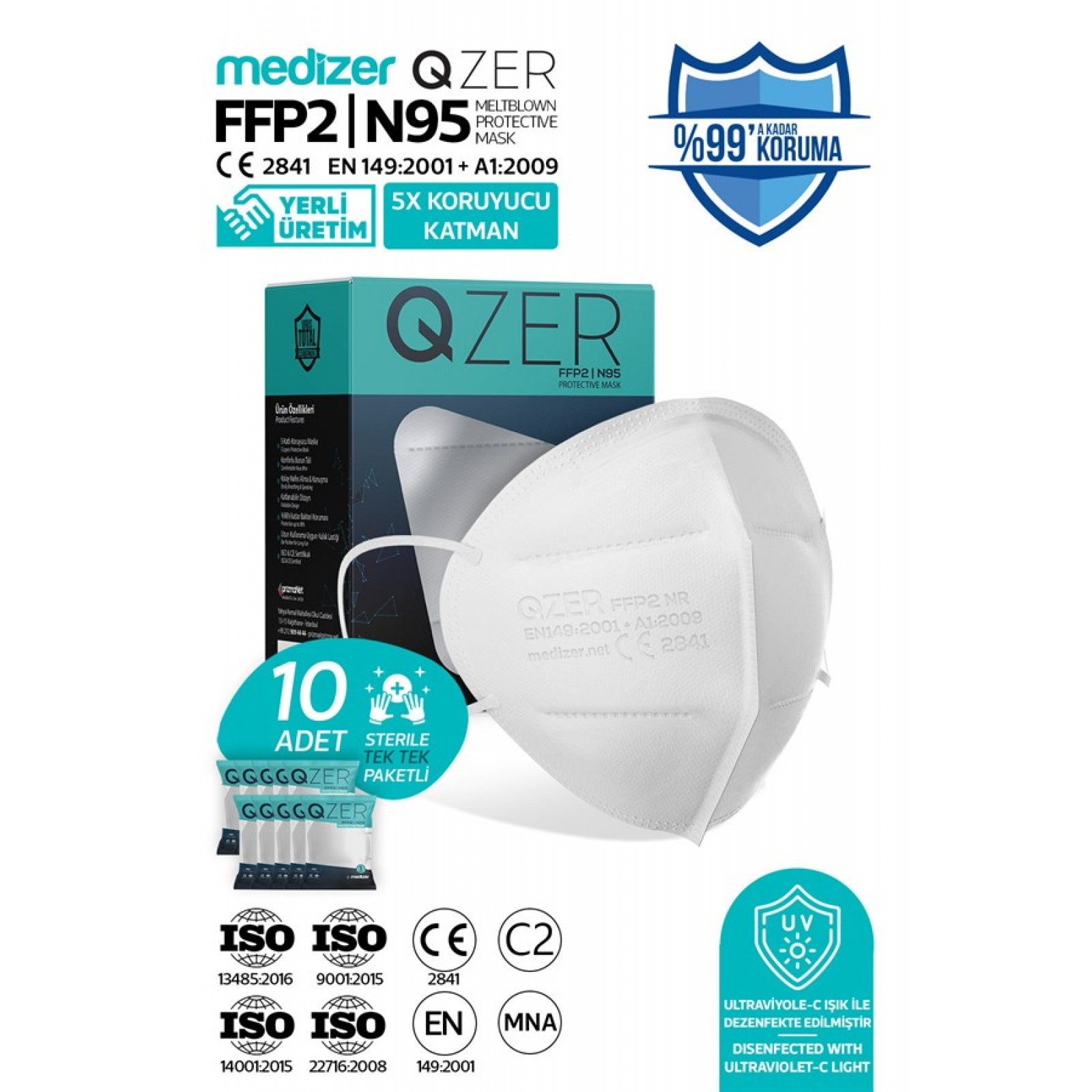 QZER FFP2 N95 Maske Ventilsiz - 10 Adet | Sabomar.com