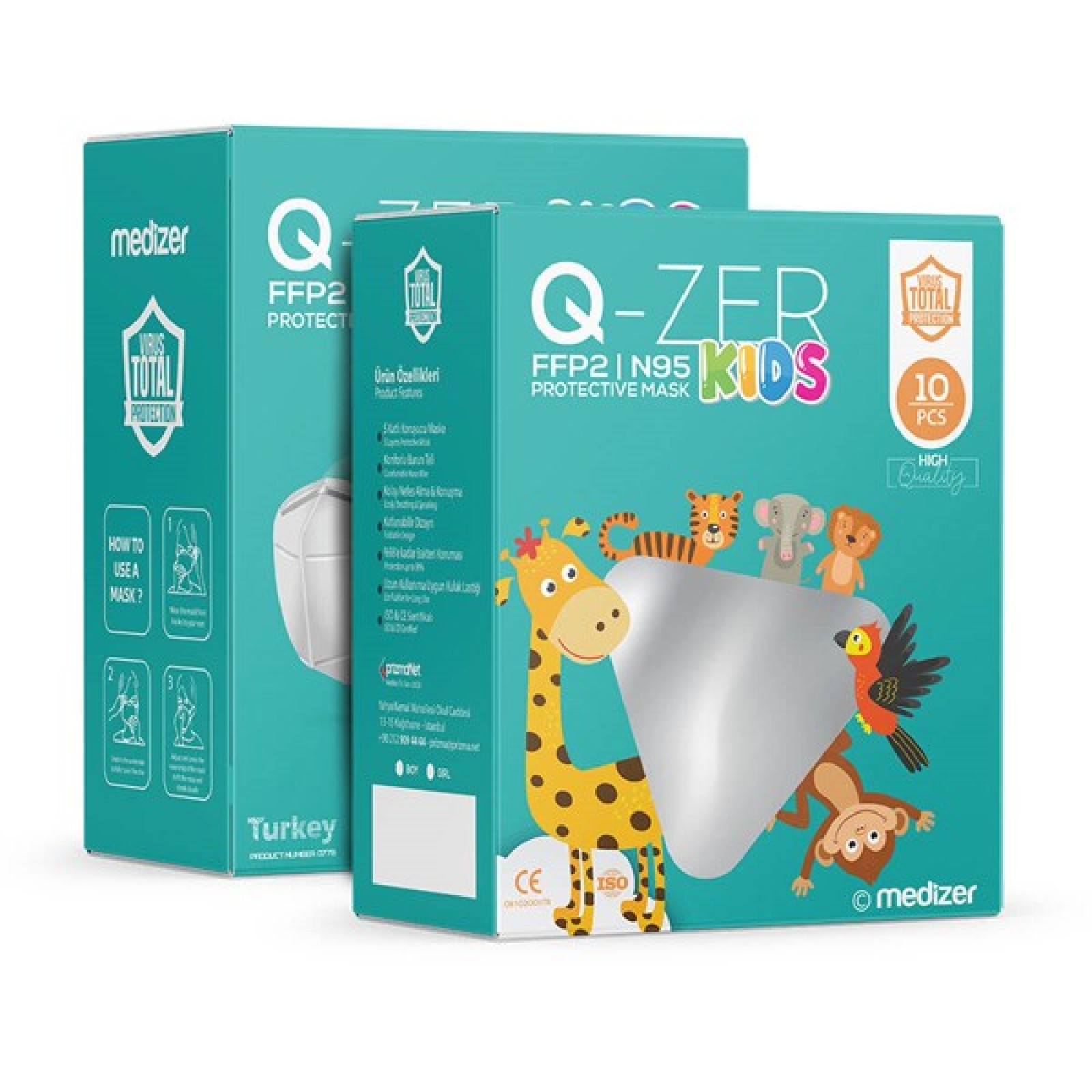 Qzer 5 Farklı Desenli Erkek Çocuk FFP2 Maske - 10 Adet | Sabomar.com